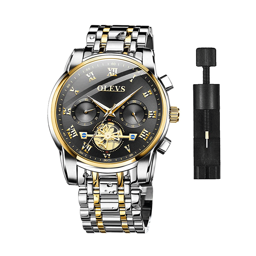 Olevs 2859 Silver & Golden Two Tone Stainless Steel Chronograph Wrist ...