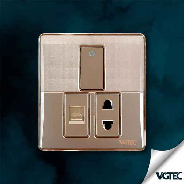 VGTEC Internet socket and 2 Pin socket with switch (Platinum series)